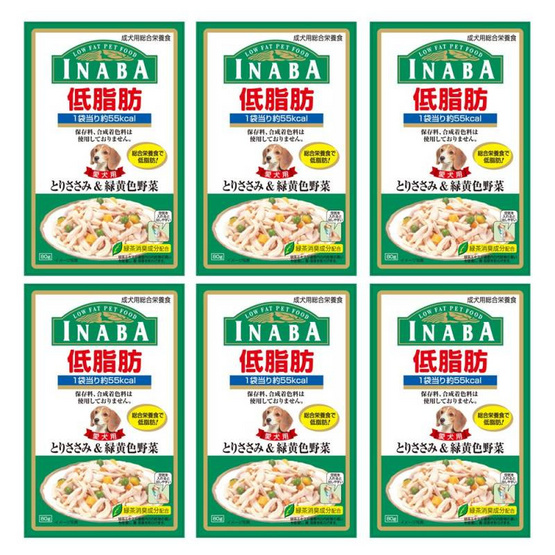 Inaba อาหารสุนัขชนิดเปียก Low Fat คละ 3 รส ใส่ผักในเยลลี่ 80 กรัม (6 แพ ...