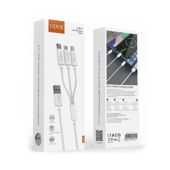 Vidvie สายชาร์จ 3in1 รุ่น CB475 - White - ThaiPick